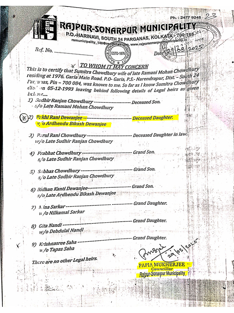 Suvendu Pal TS 754 of 2025 Councillor's Certificate | PDF