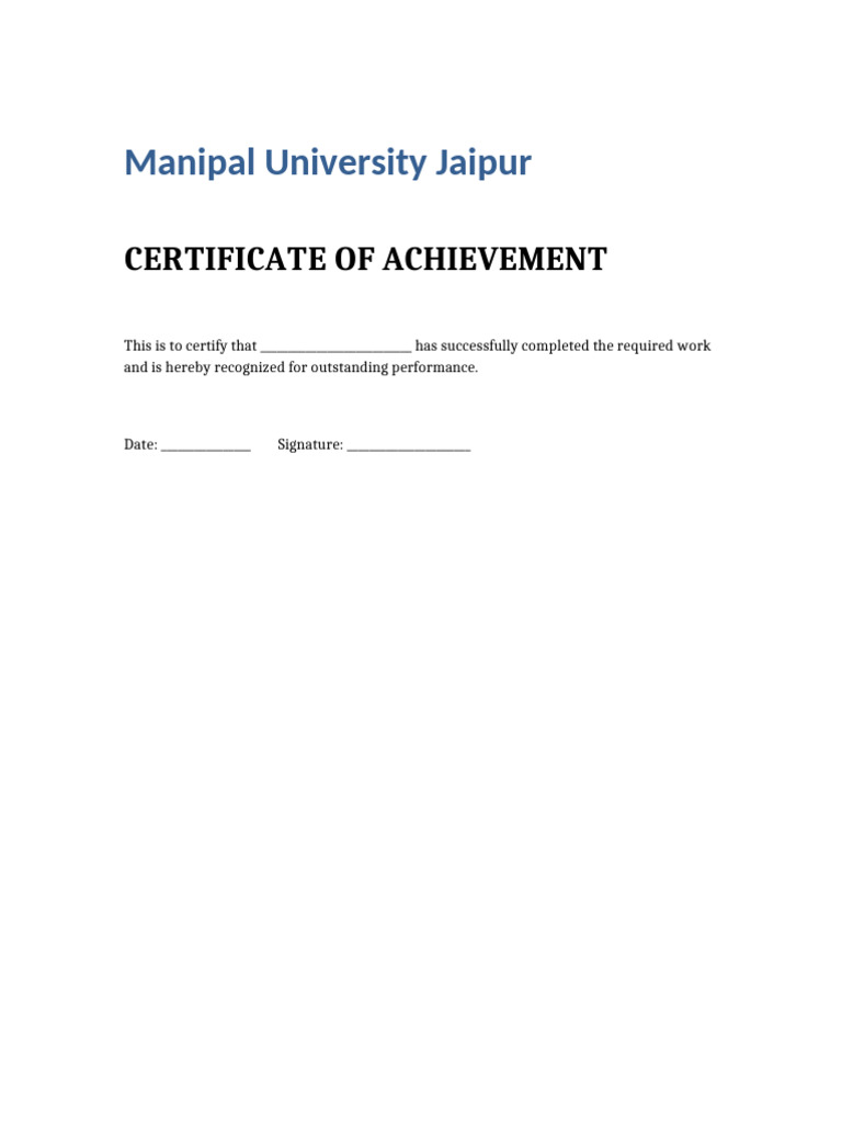 Manipal University Jaipur Certificate | PDF
