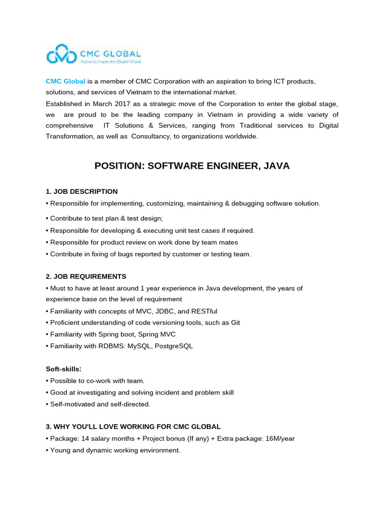 CMC Global Software Enigineer, Java | PDF