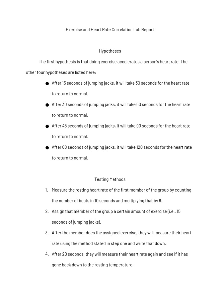 Exercise and Heart Rate Correlation Lab Report | PDF | Heart Rate | Heart