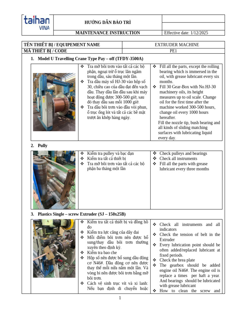 Pe1 Maintenance Instructions | PDF