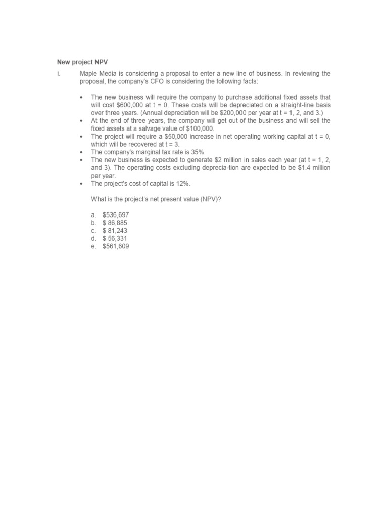 New Project NPV and IRR Analysis | PDF | Depreciation | Net Present Value