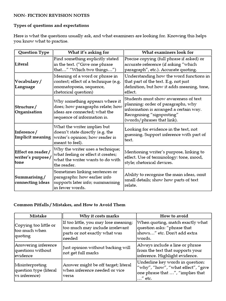 Non-Fiction Exam Revision Strategies | PDF | Reading Comprehension ...