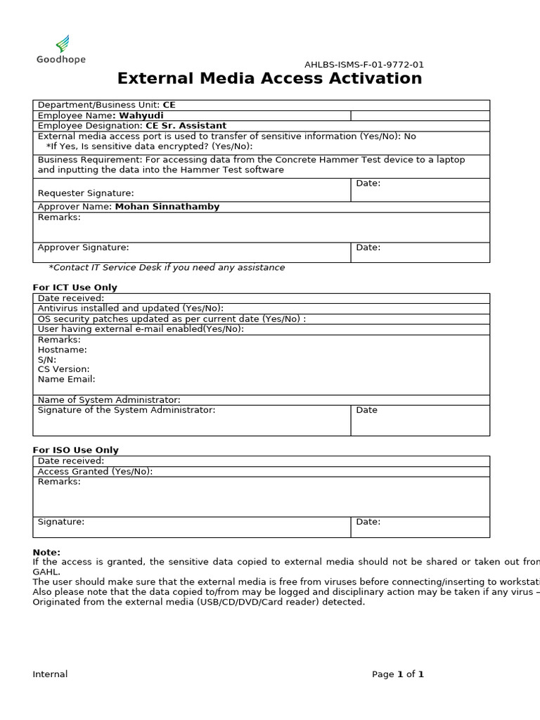External Media Access Activation Form-Rudi Iskandar | PDF