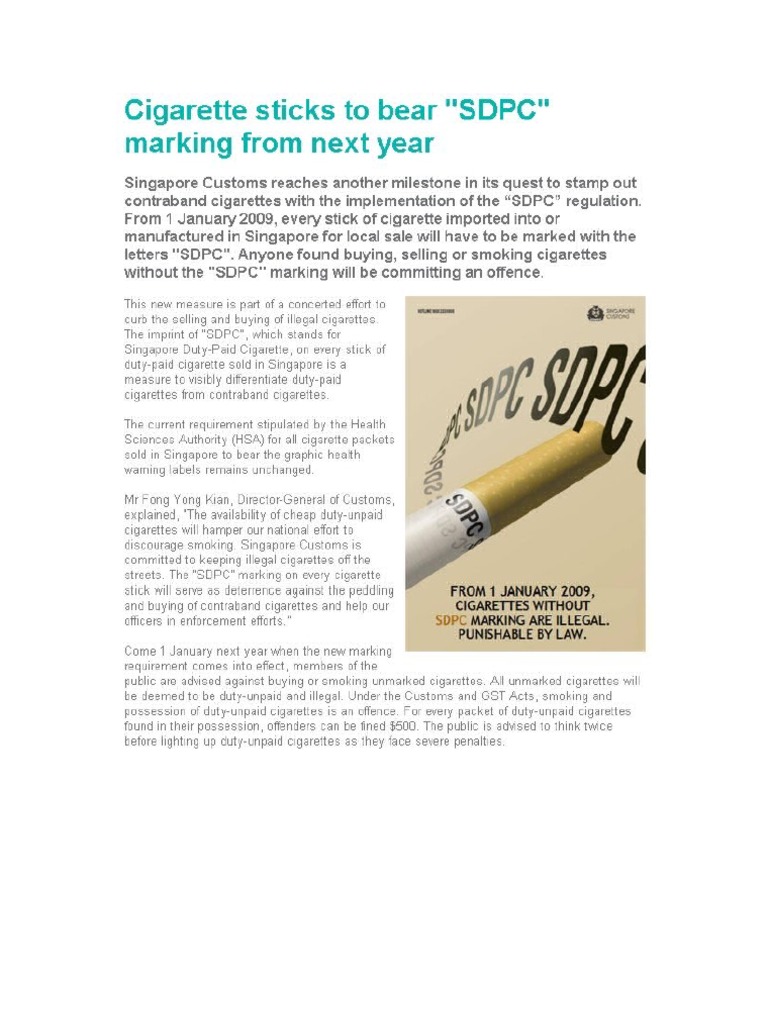 SDPC - Markings and what it means to you if you bring cigarettes into ...