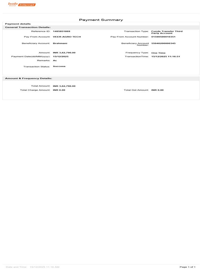 Payment Summary for Funds Transfer | PDF