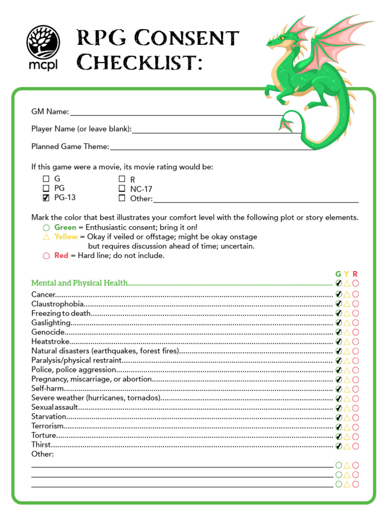 RPG Consent Checklist for Players | PDF
