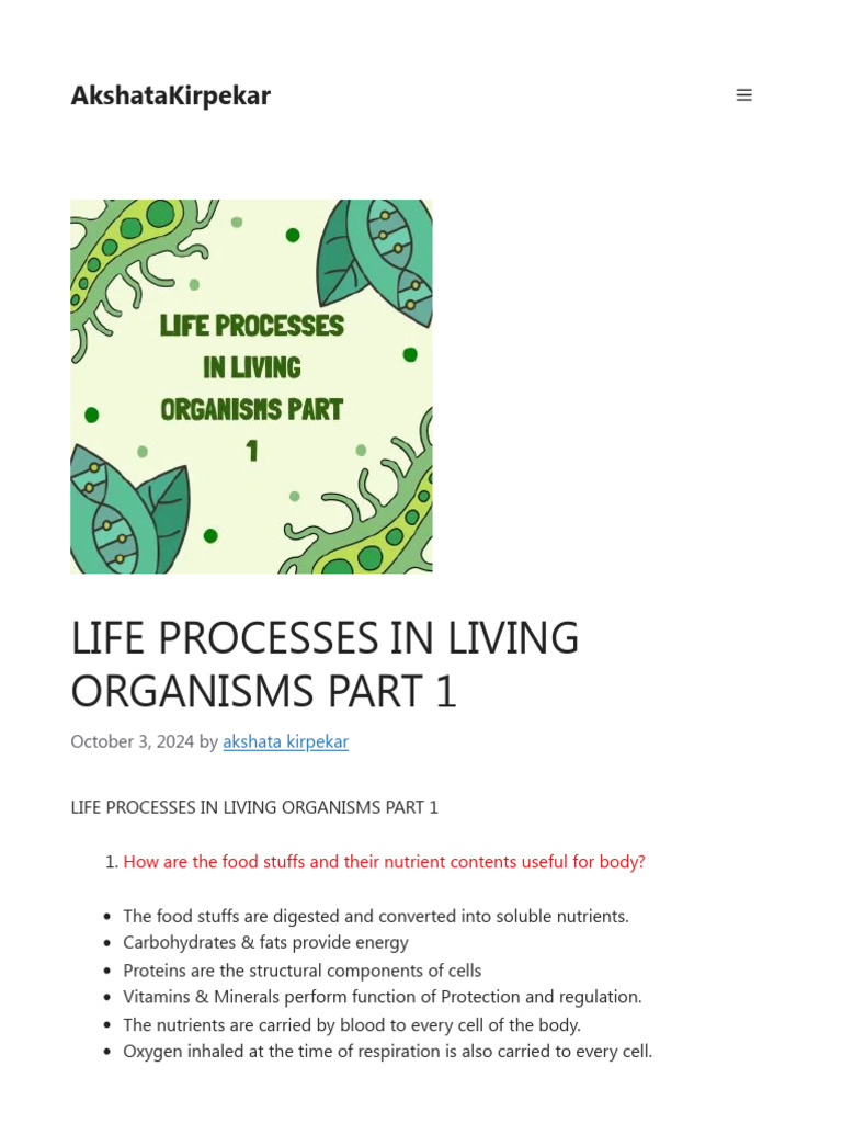 Life Processes in Organisms Explained | PDF | Meiosis | Mitosis