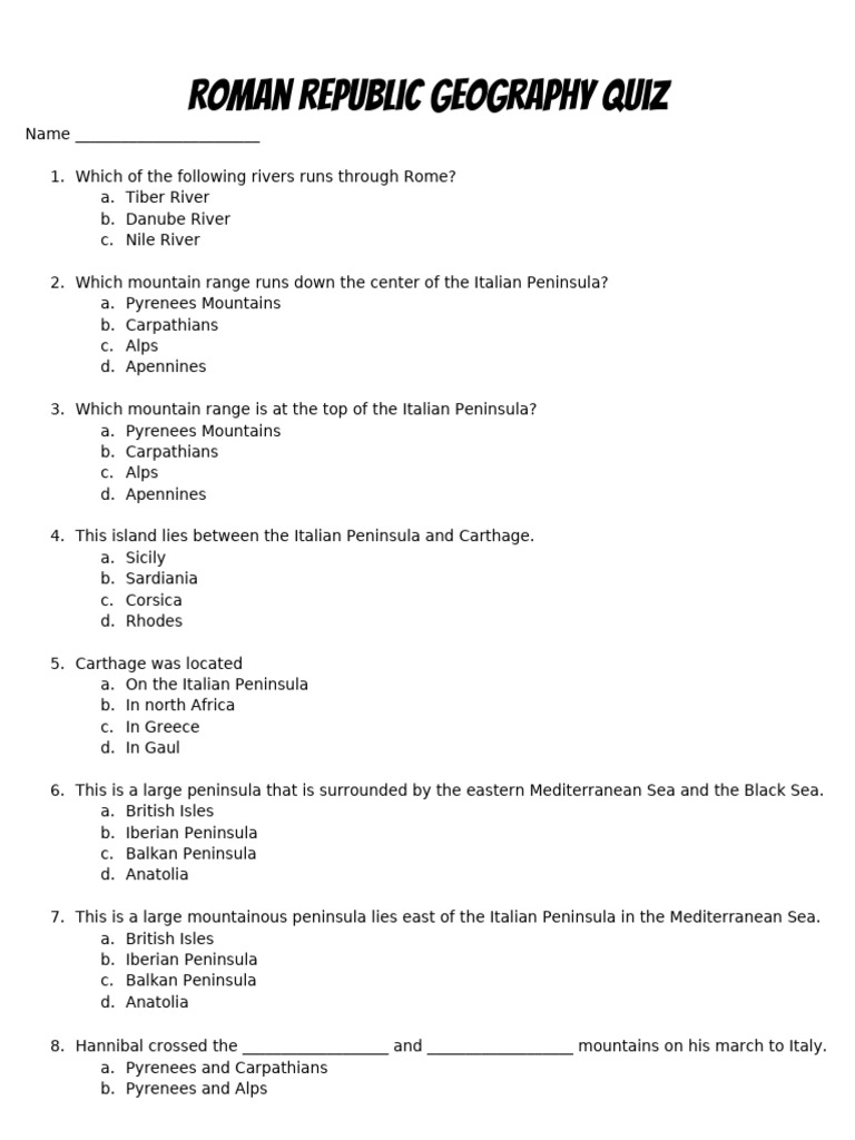 Naotou Xiong - Roman Republic Geography Quiz | PDF