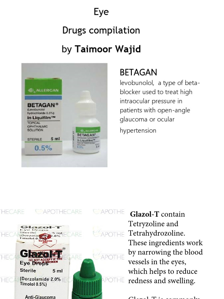 Eye Drugs by Dr Taimoor | PDF | Glaucoma | Medical Specialties