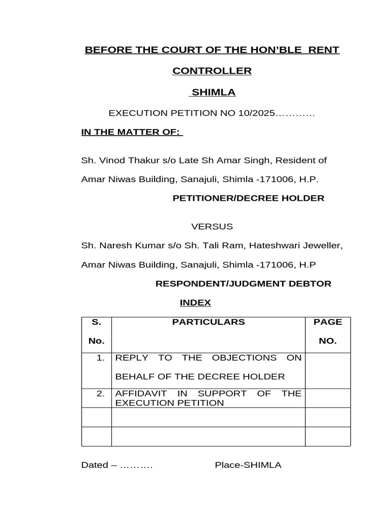 Execution Petition Final_1 | PDF | Leasehold Estate | Lease