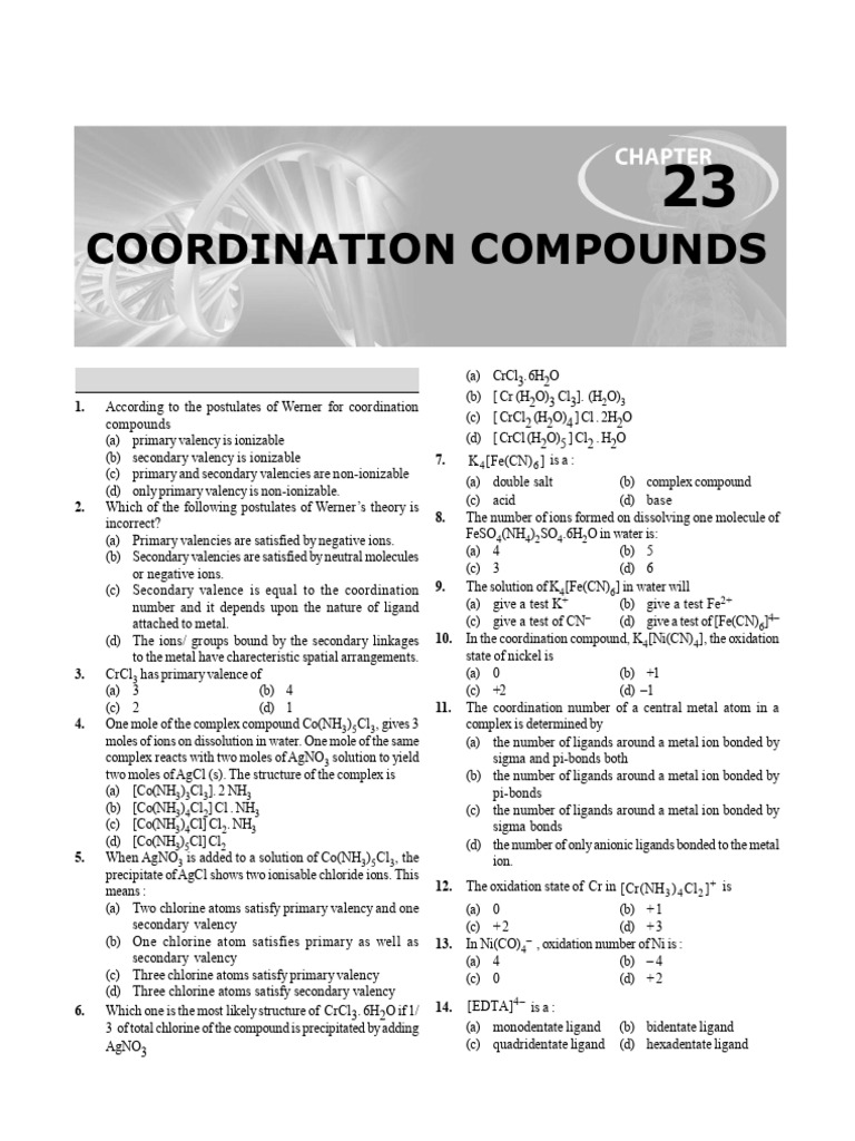 Coordination Compounds: Key Concepts and Questions | PDF | Coordination ...