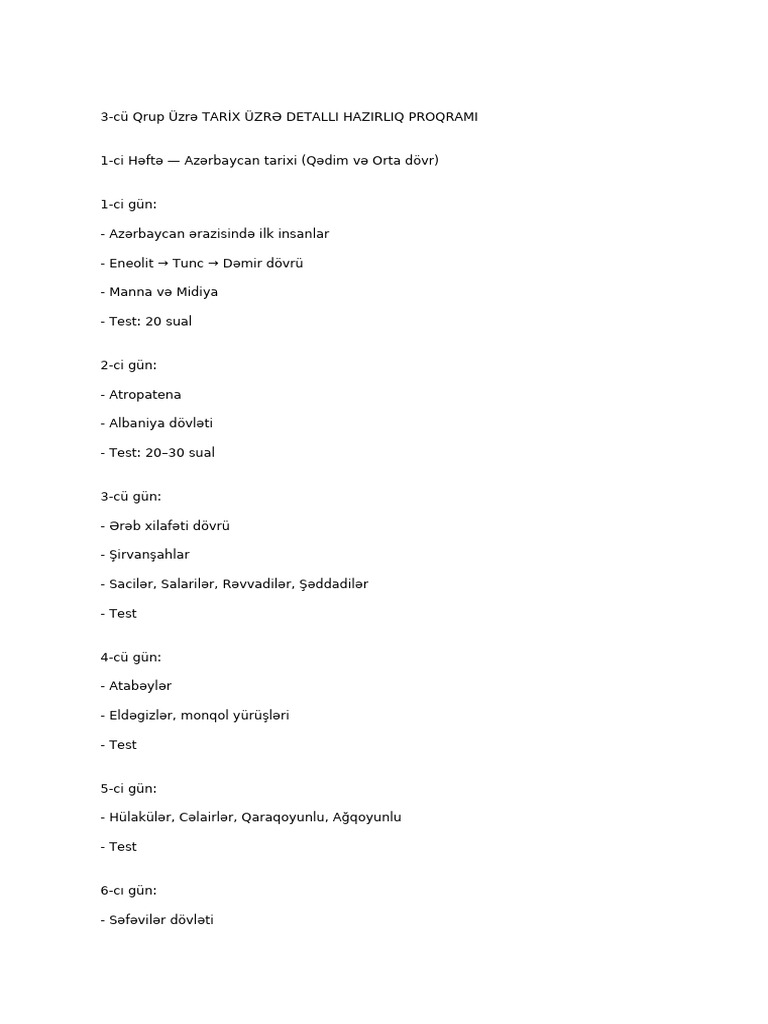 Tarix Detalli Proqram | PDF