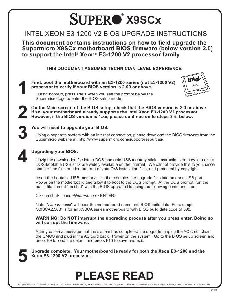 BIOS Upgrade Instruction E3-1200 V2 | PDF