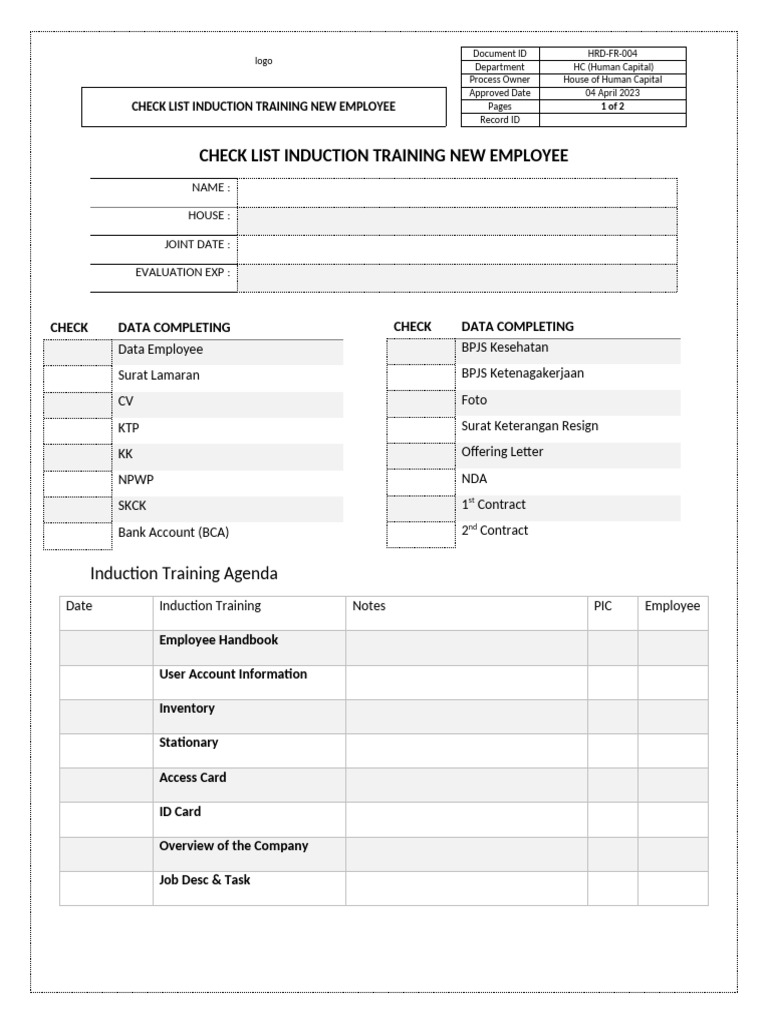 New Employee Induction Training Checklist | PDF | Business