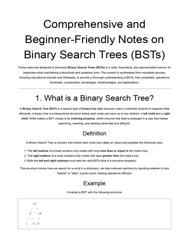Binary Search Tree Notes | PDF | Algorithms And Data Structures ...