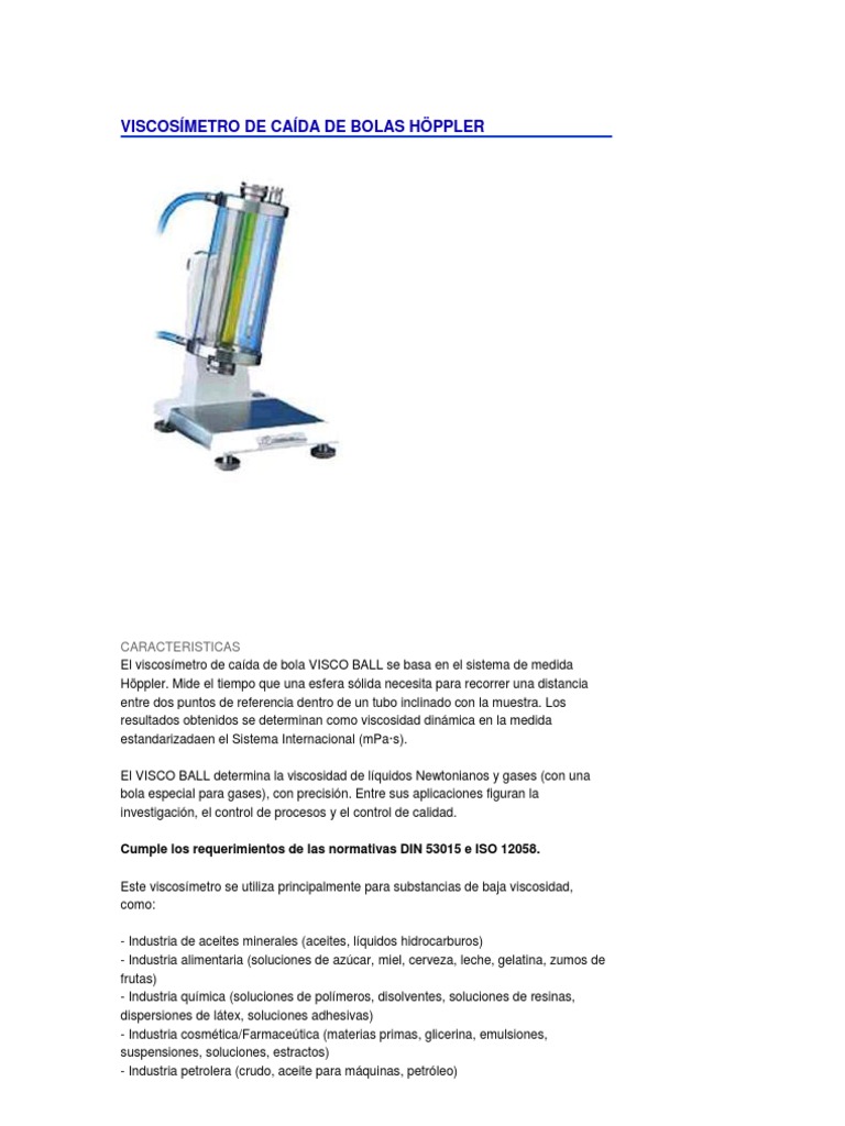 Viscosímetro de Caída de Bola Höppler | PDF | Densidad | Viscosidad