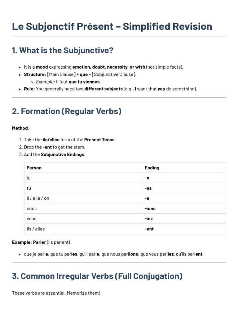 Guide du Subjonctif Présent en Français | PDF