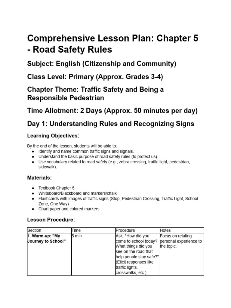 Road Safety Lesson Plan for Kids | PDF | Pedestrian Crossing | Traffic ...