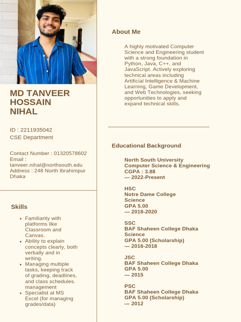 MD Tanveer Hossain Nihal: About Me | PDF