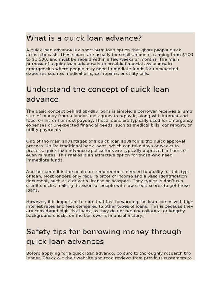 Understanding Quick Loan Advances | PDF | Loans | Payday Loan