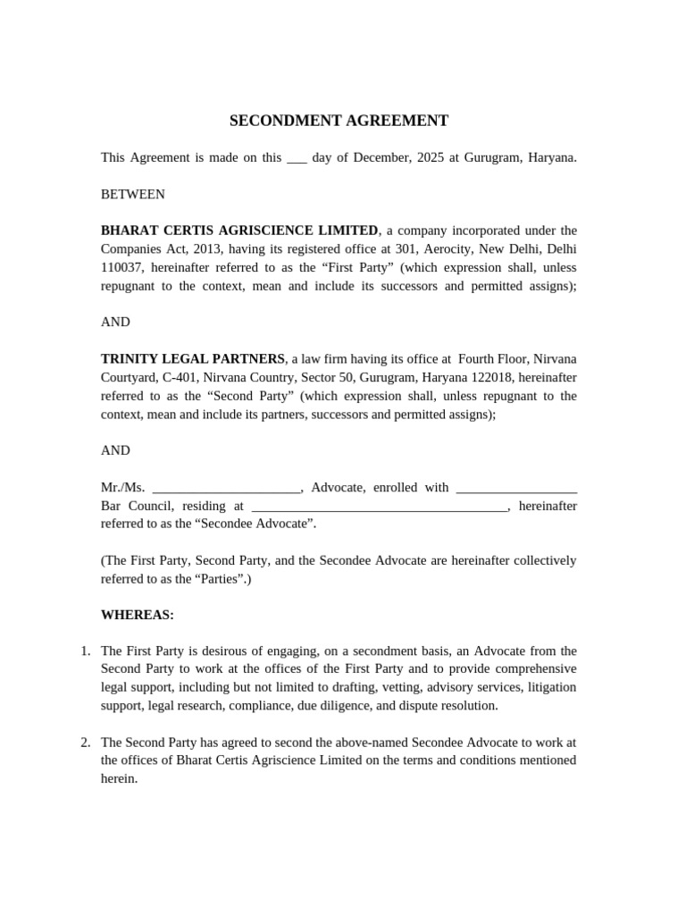 Secondment Agreement for Legal Services | PDF | Indemnity | Justice