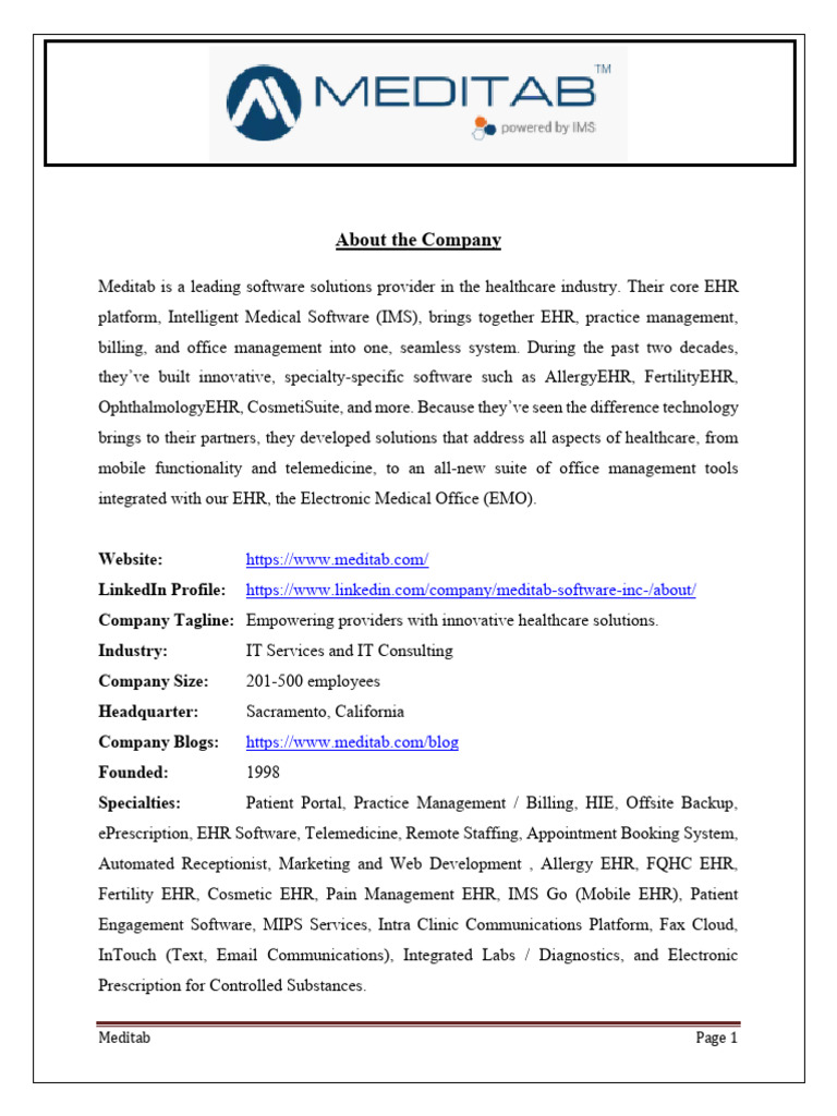 Meditab: Innovative Healthcare Software Solutions | PDF | Electronic ...