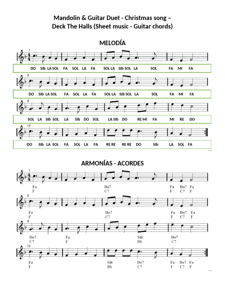 Mandolin & Guitar Duet - Christmas Song - Deck The Halls (Sheet Music ...
