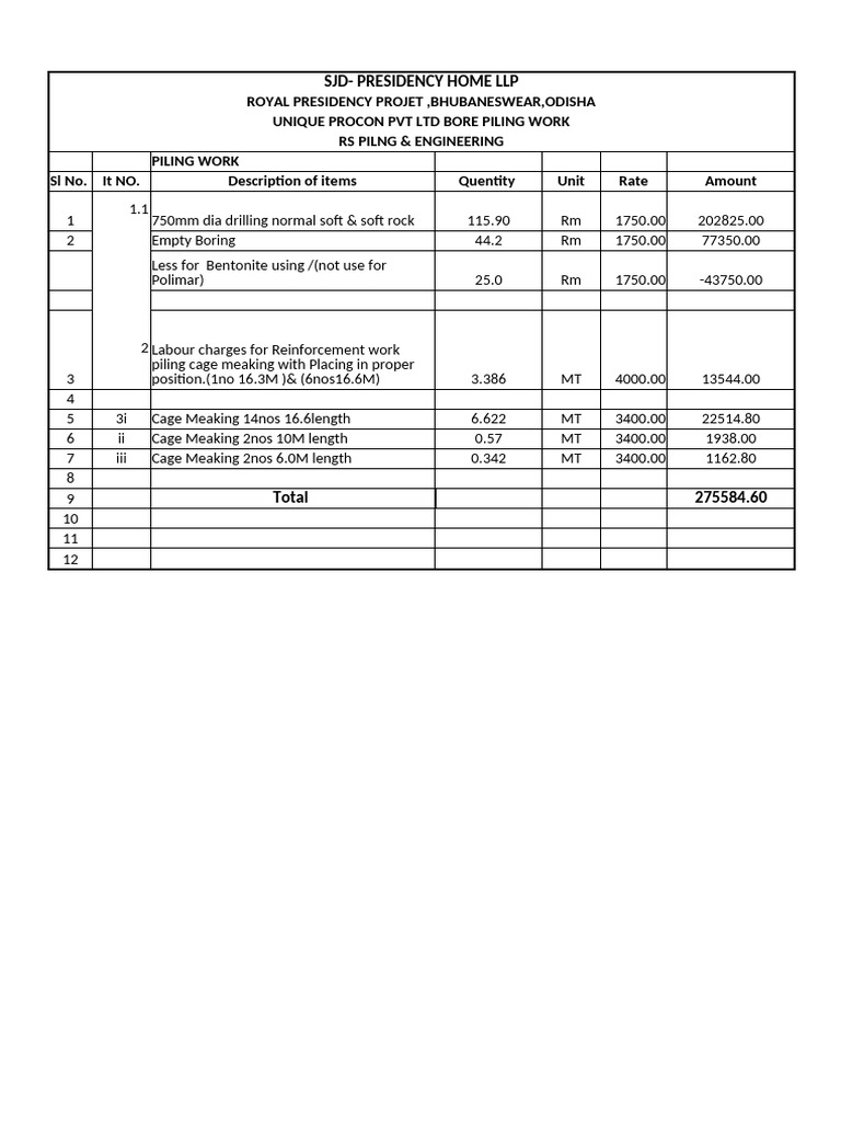 Ra Bill Rs Piling | PDF