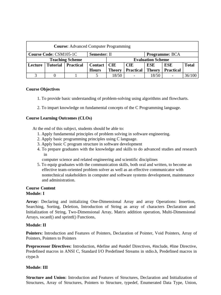 Advanced C Programming Course Syllabus | PDF | Databases | Linear Map