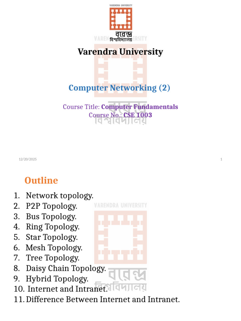 Lecture 7 | PDF | Network Topology | Computer Network