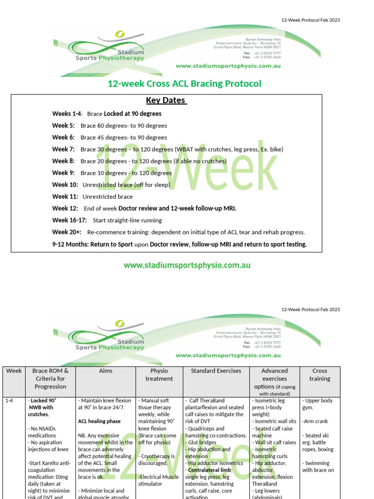 12-Week ACL Bracing Rehab Protocol | PDF | Musculoskeletal System