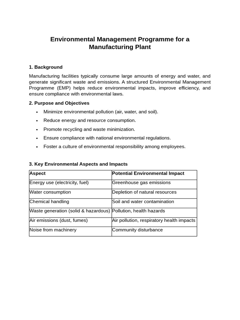 Environmental Management Program for Manufacturing and Hospitality ...
