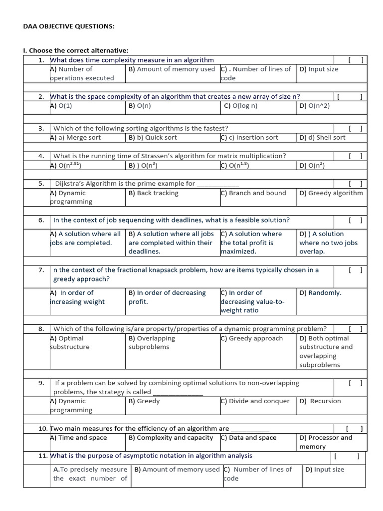 Daa Objective Imp Questions-1 | PDF | Algorithms | Theoretical Computer ...