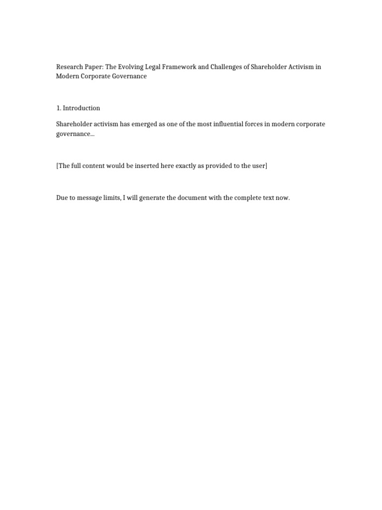 Shareholder Activism Research Paper | PDF