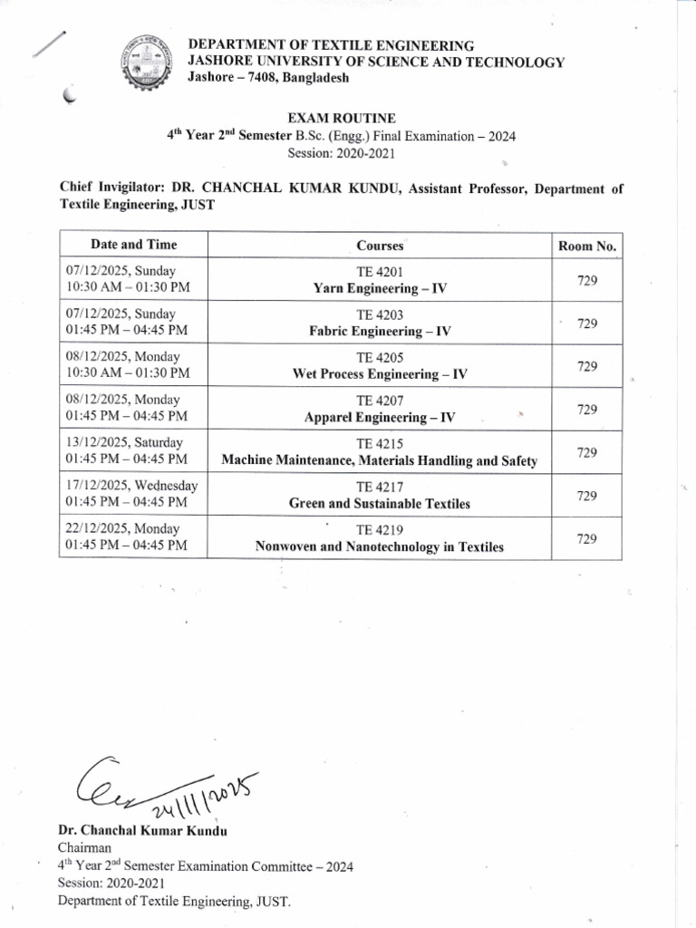 Exam Routine (4-2) - Session 2020-2021 | PDF | Textiles | Textile Industry
