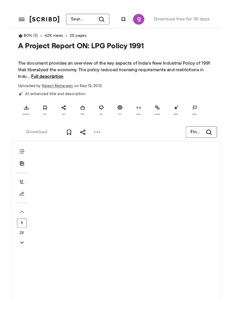 A Project Report ON_ LPG Policy 1991 _ PDF _ Globalization _ Economic ...