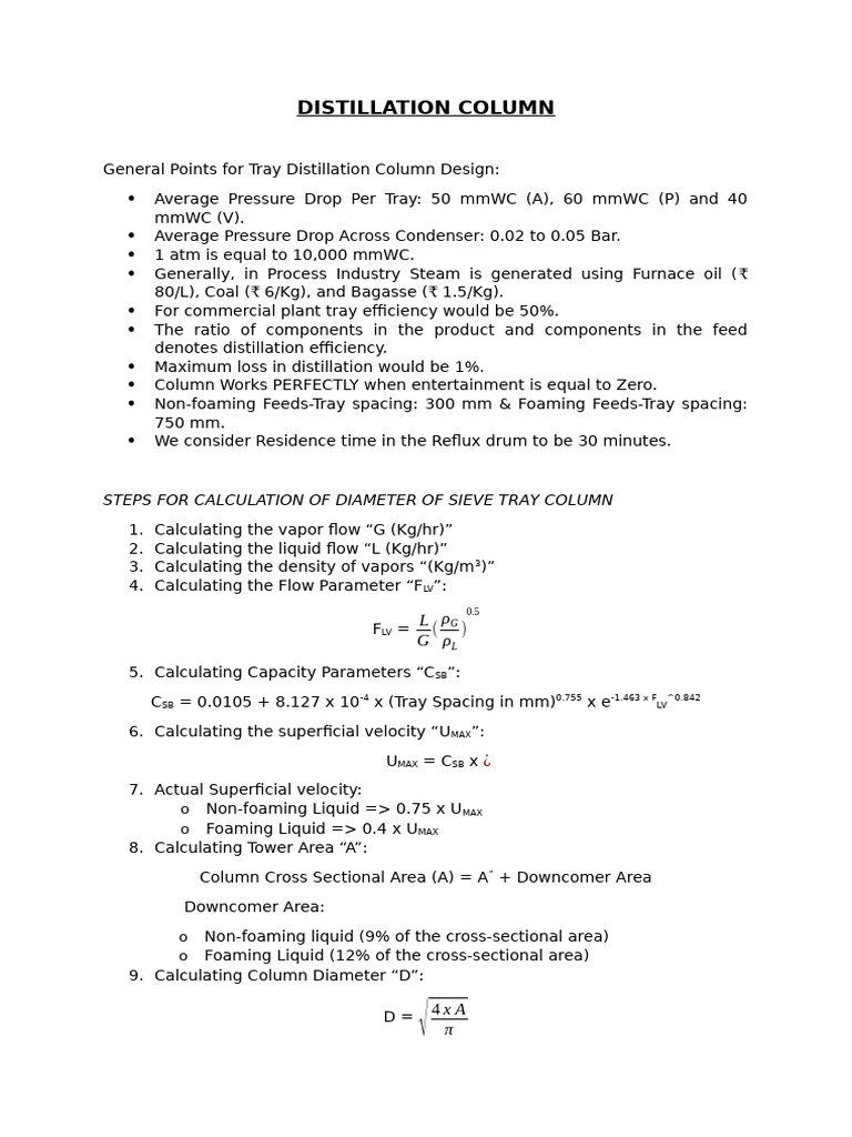 Packed Distillation Column - Chemical Design | PDF | Distillation ...