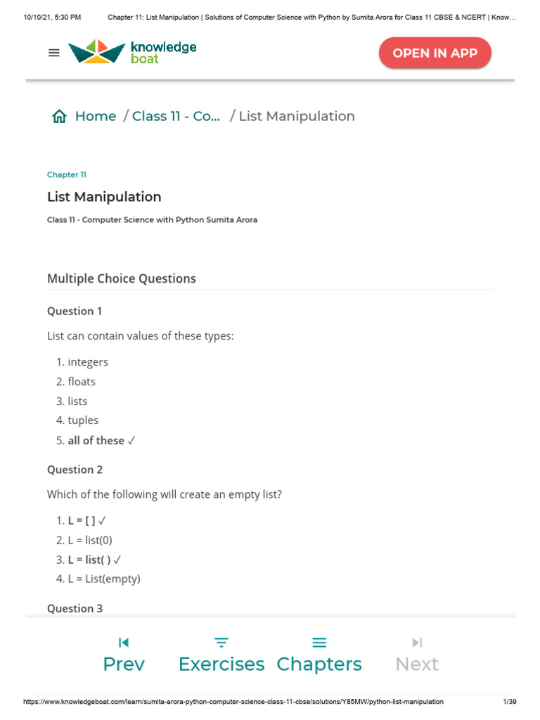 Class 11 Computer Science List Manipulation | PDF | Parameter (Computer ...