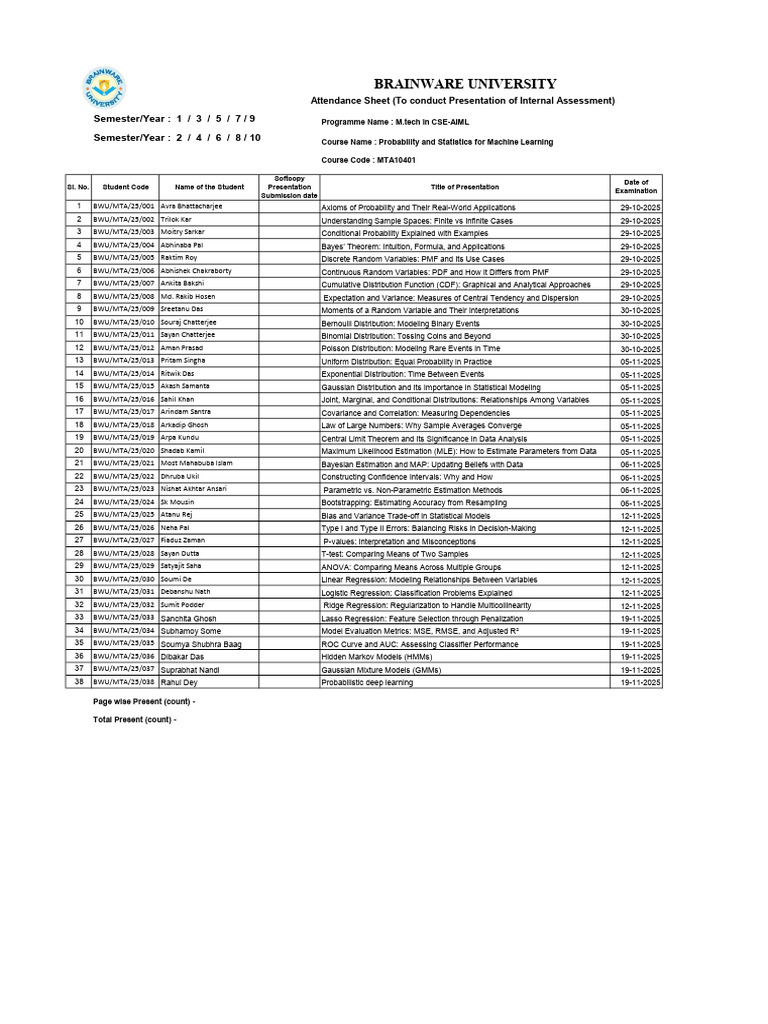 Presentation Topics | PDF | Probability Distribution | Random Variable