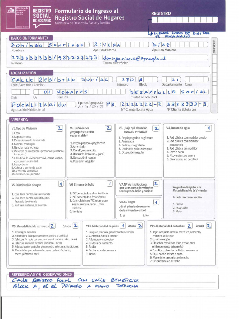 Ejemplo Llenado Formulario RSH | PDF