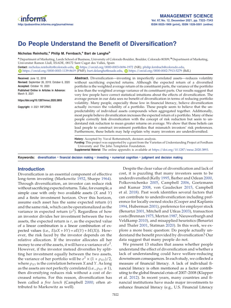 Do the People Understand the Benefits of Diversification | PDF ...