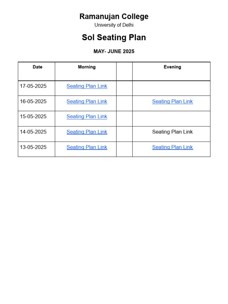 Ramanujan College Seating Plan 2025 | PDF