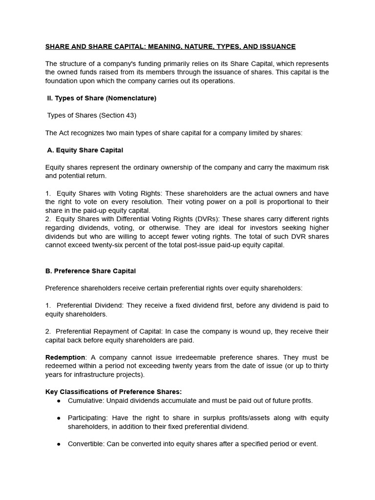 Shares and Share Capital | PDF | Equity (Finance) | Dividend