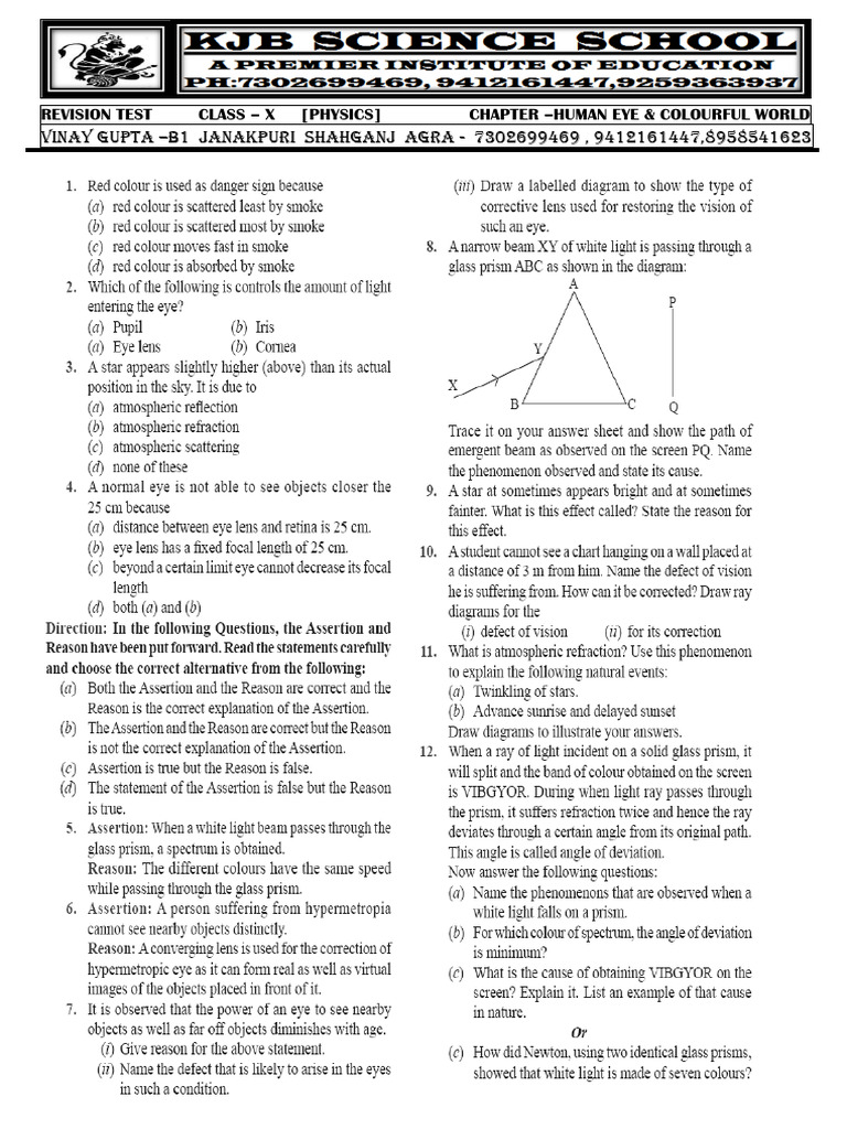 KJB Revision Test Human Eye | PDF