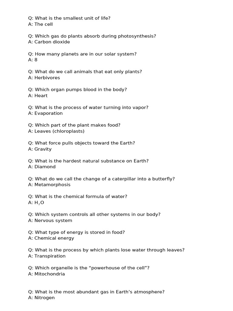 School Quiz Questions | PDF