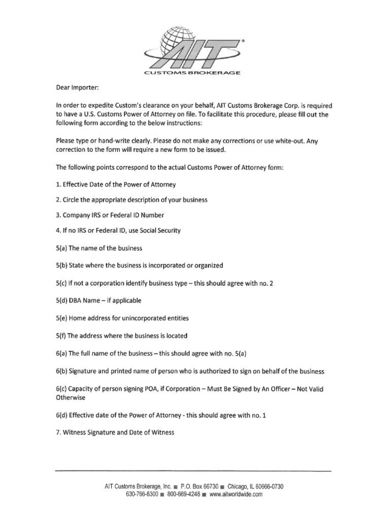 Ait Chb Poa - 2025 Signedv2 | PDF | Customs | Power Of Attorney