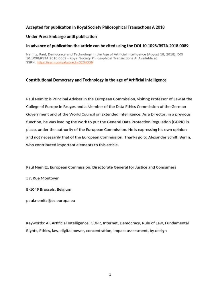 Constitutional Democracy and Technology in the Age of Artificial ...