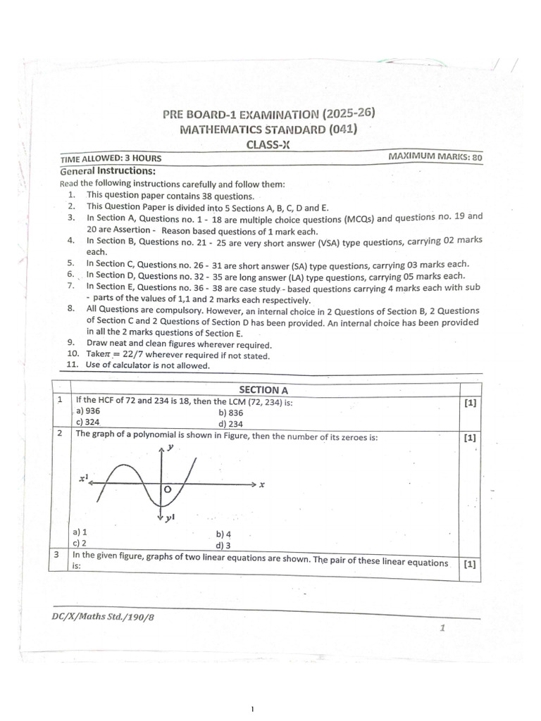 Cvps Pre-Board Maths Paper | PDF