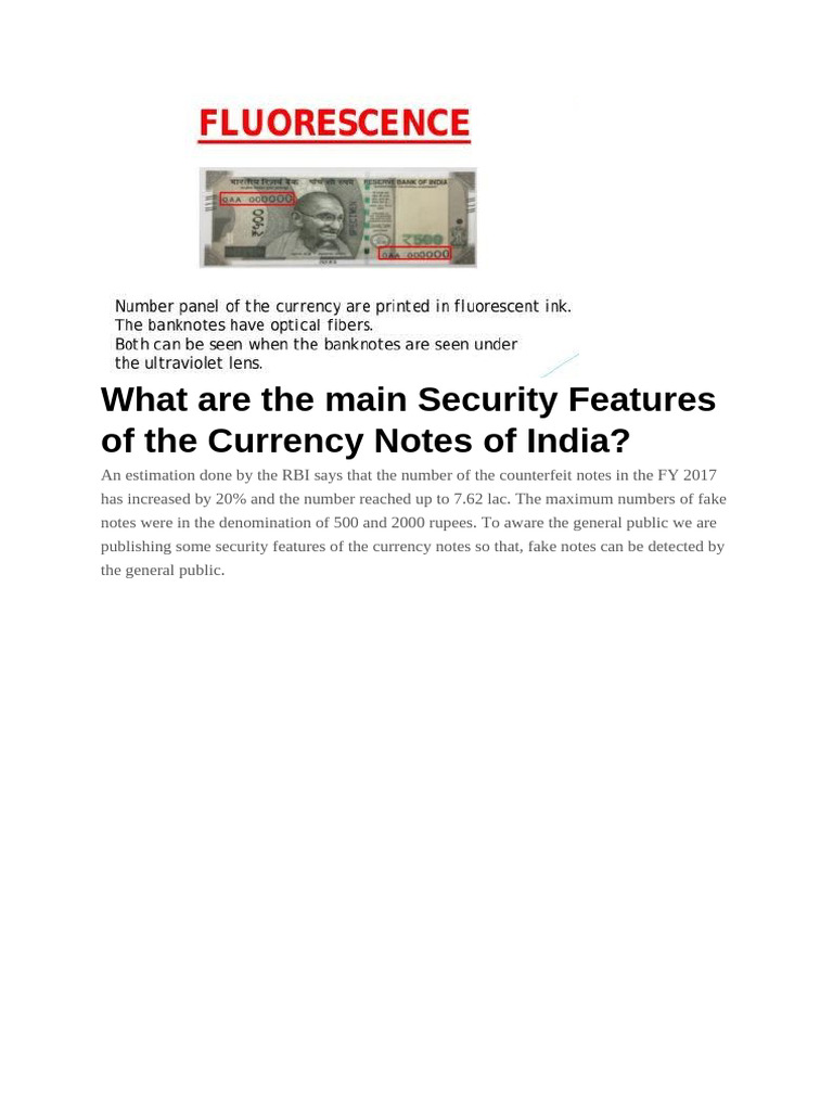 Indian Currency Notes Security Features | PDF | Reserve Bank Of India ...